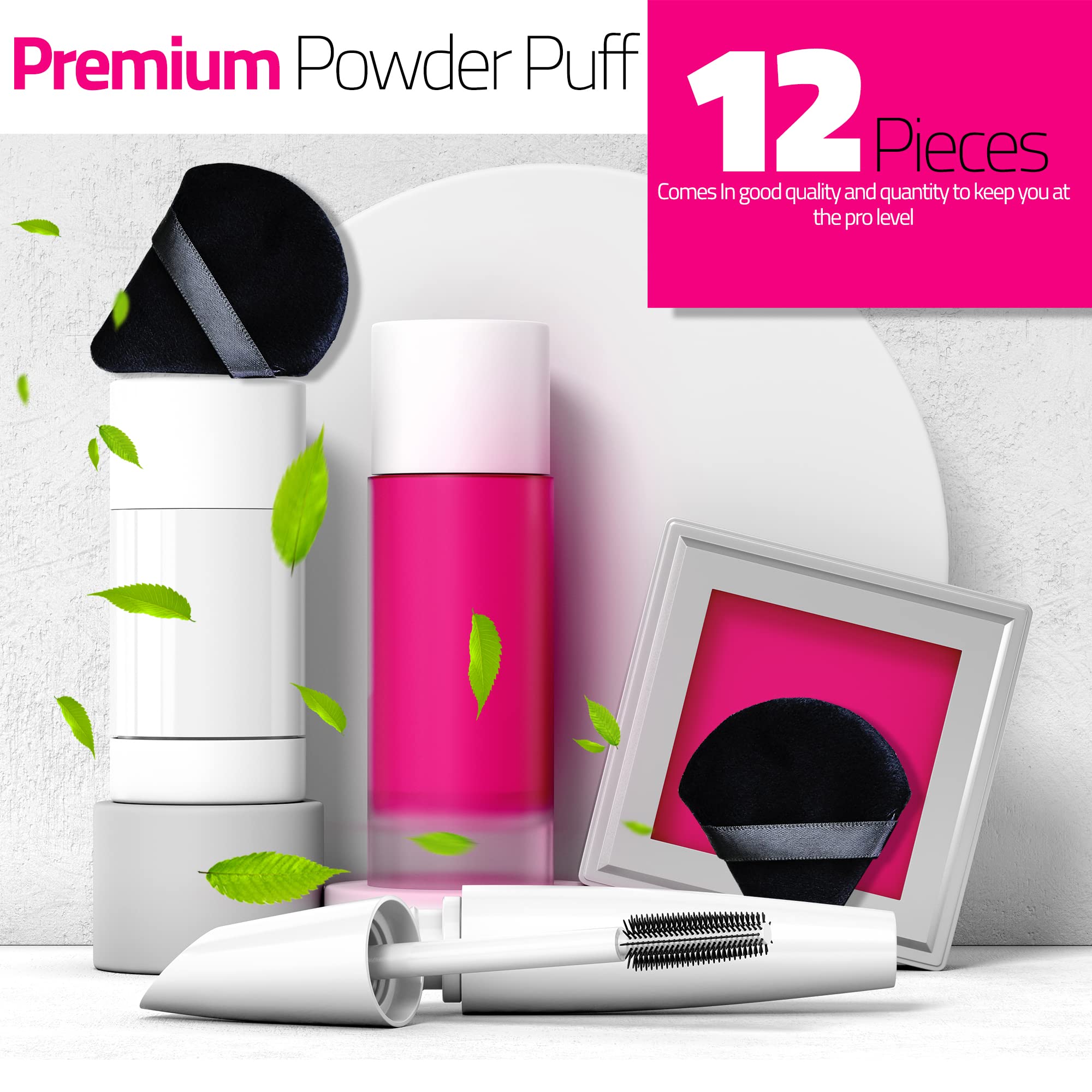 Ecomerr 12 Pieces Powder Puff with Cleansing Puff Face Triangle Makeup Puff for Loose Powder Body Velour Cosmetic Setting Sponge Velvet Washable Beauty Makeup Tool (Black)
