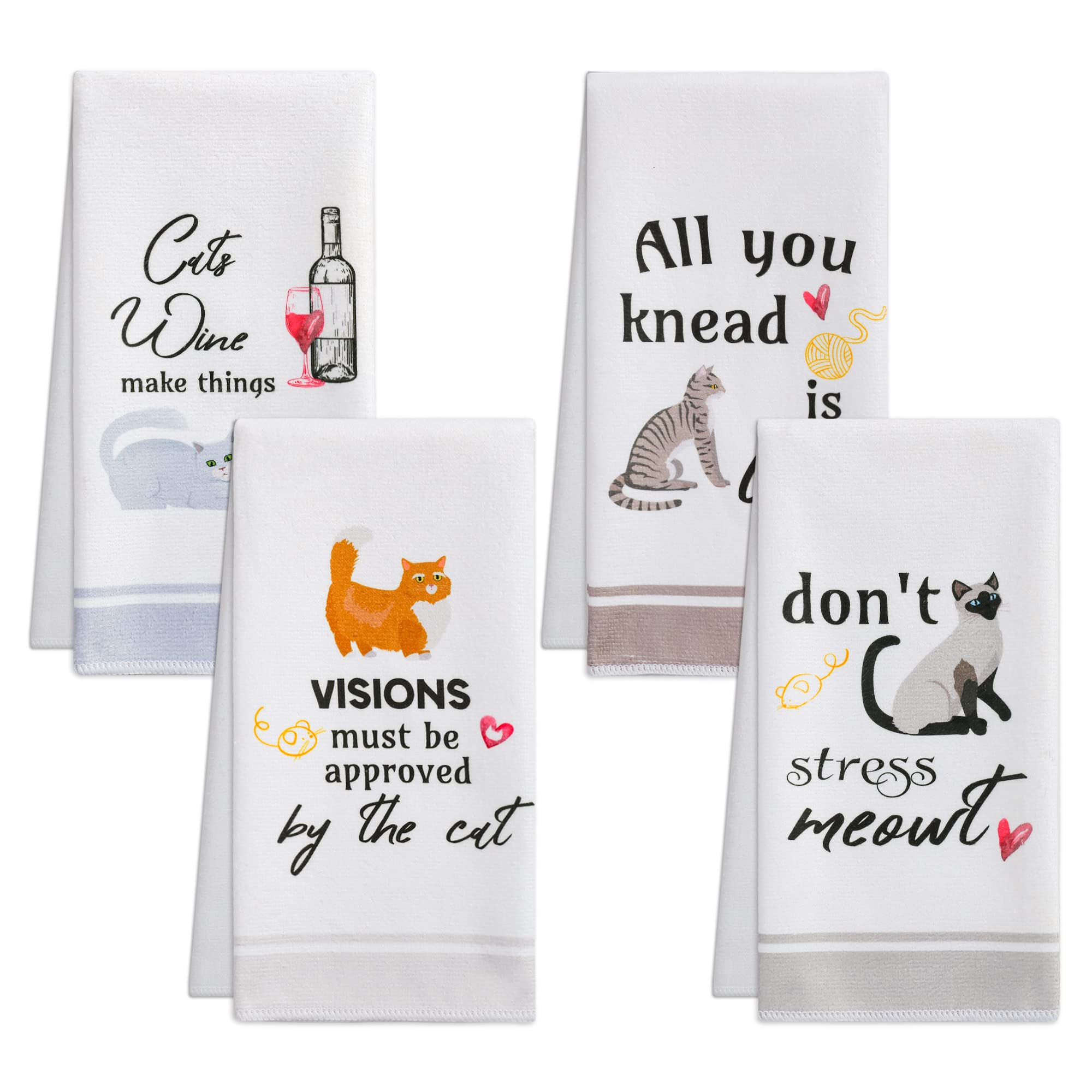 DDOFAH Funny Cat Kitchen Towels Cat Lover Gifts for Women Dish Towels Set of 4 Cat Mom Gifts Cat Sayings Tea Towels Housewarming Gifts for New Home Decor
