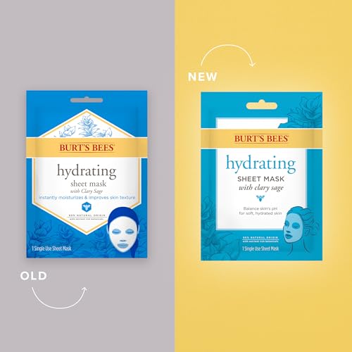 Burt's Bees Hydrating Face Mask with Clary Sage, Single Use Sheet Mask, 1 Count, Pack of 6 (Package May Vary)