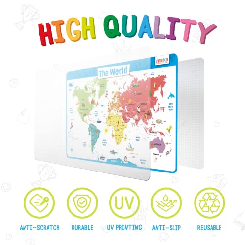 merka Kids Placemat Kids World Map Kids Placemats for Dining Table World Atlas Map Countries Continents and Oceans Non-Slip Reusable Placemats