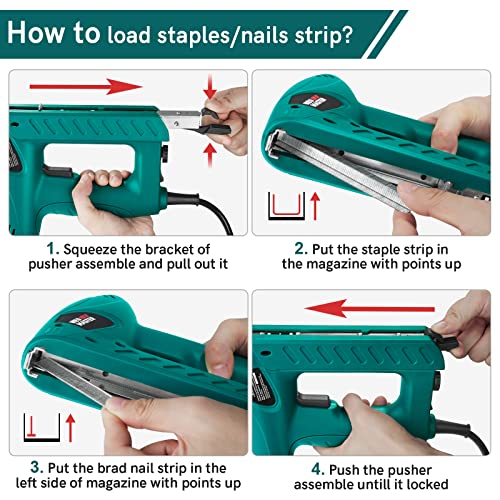 Electric Brad Nailer, NEU MASTER Staple Gun N6013 with Contact Safety and Power Adjustable Knob for Upholstery and Home Improvement, Includes 336pcs Staples and 200pcs Nails