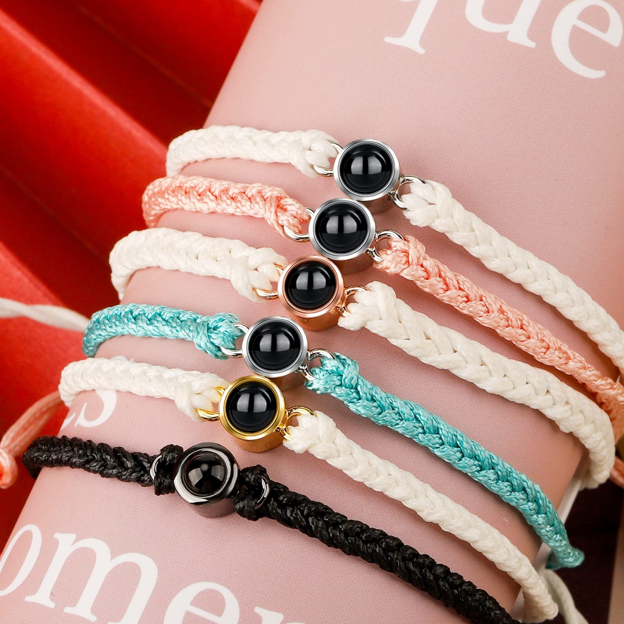 DHQH Custom Bracelets with Picture inside Personalized Photo Bracelet Box Chain Circle Photo Bracelets with Picture Inside for Women