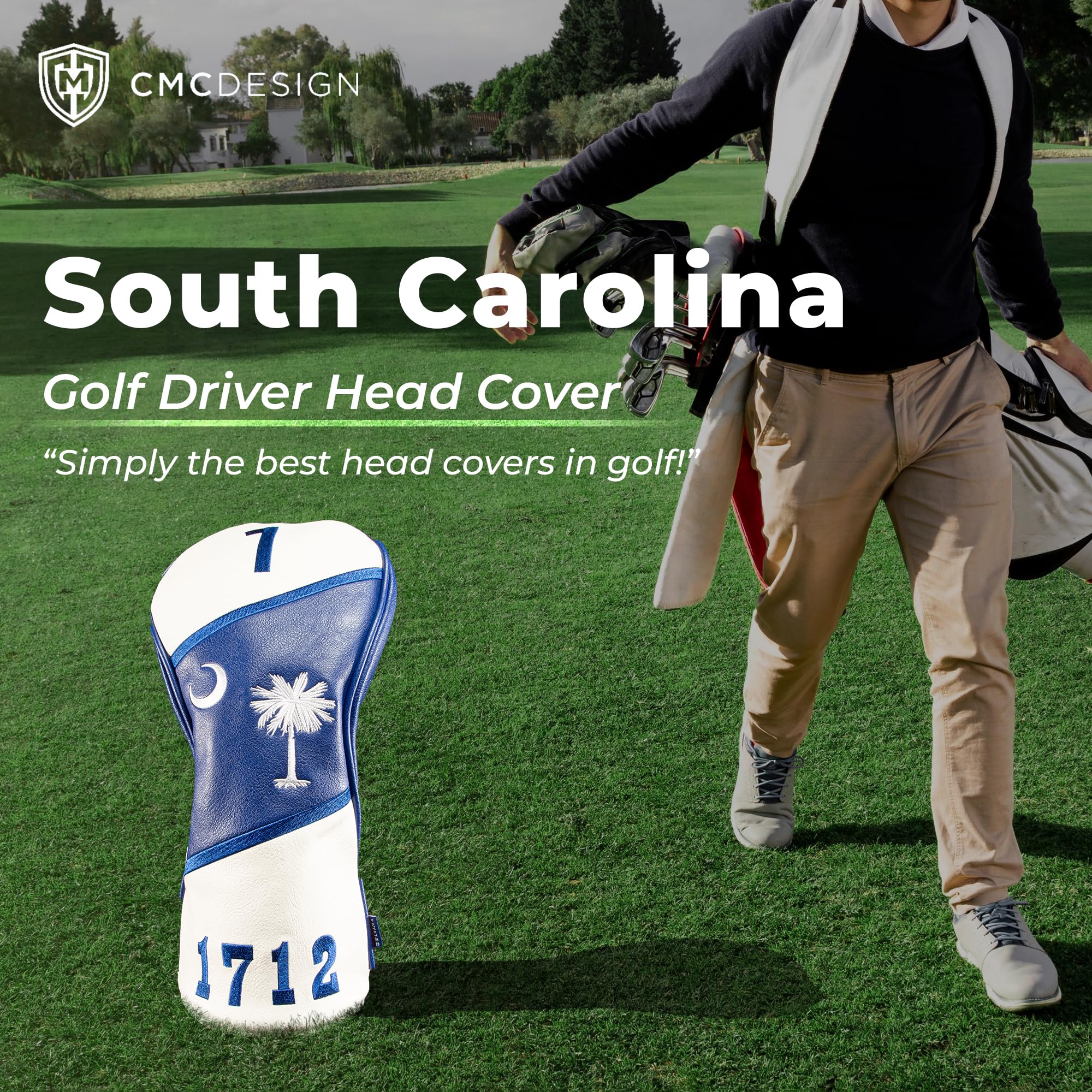 CMC Design Custom South Carolina Embroidered Golf Driver Head Cover - Glove Soft Lining - Design Elements Include Applique and Embossing - Great Fit on Any Club as Golf Head Covers, Wood Cover