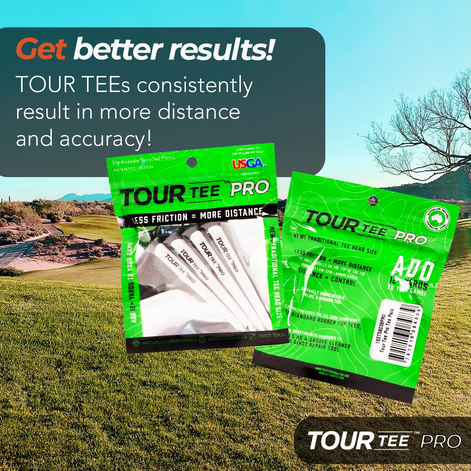 CMC Design Tour Tee Pro Pack - Frictionless Golf Tees for More Distance & Consistent Yards - Reusable, Made with Recycled Plastic & Virtually Unbreakable - Four 3.15” Golf Tees with Standard Cup