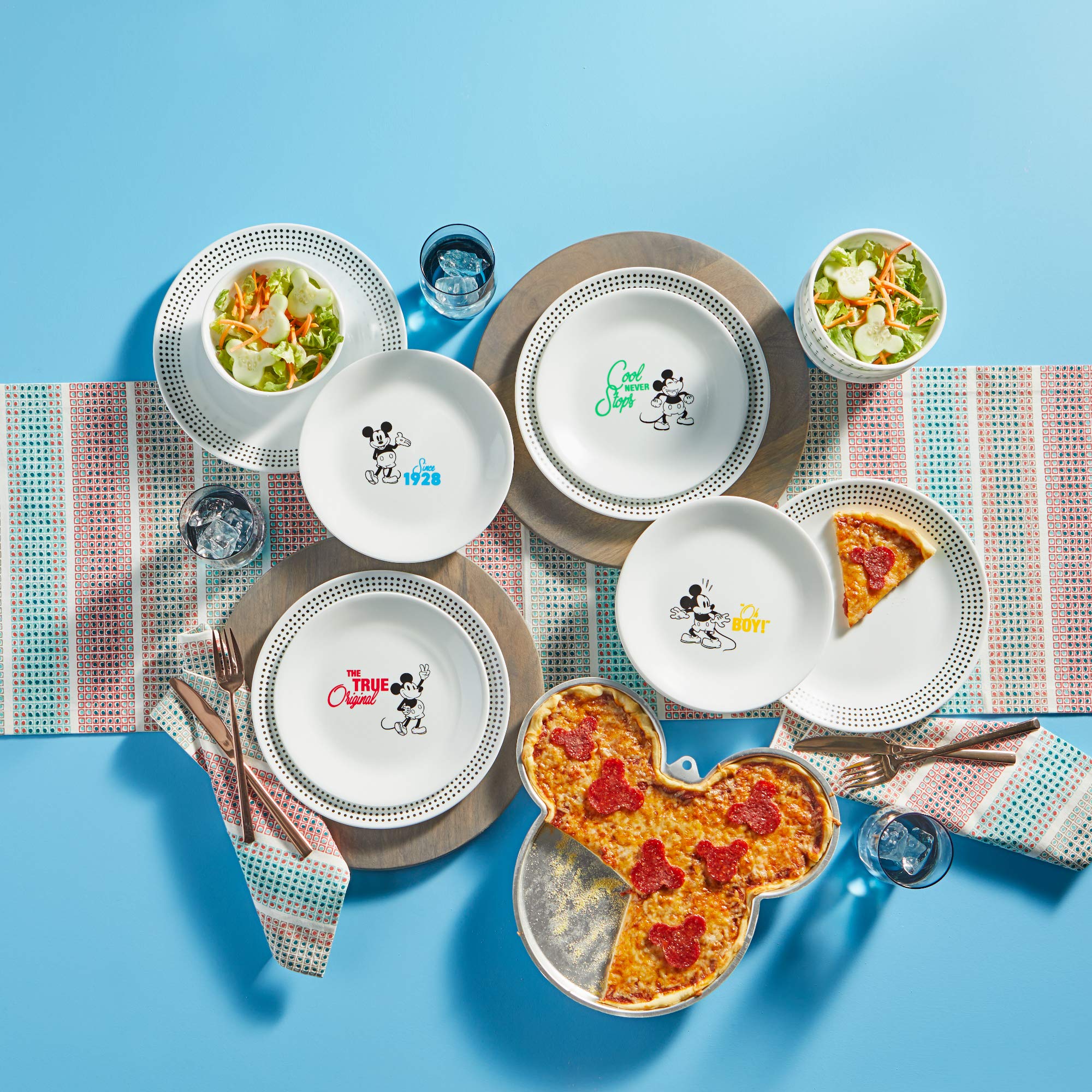 Corelle Vitrelle 12-Piece-Dinnerware Set, Triple Layer Glass and Chip Resistant, Lightweight Round-Plates and-Bowls Set, -Disney's-Mickey-Mouse - The True Original