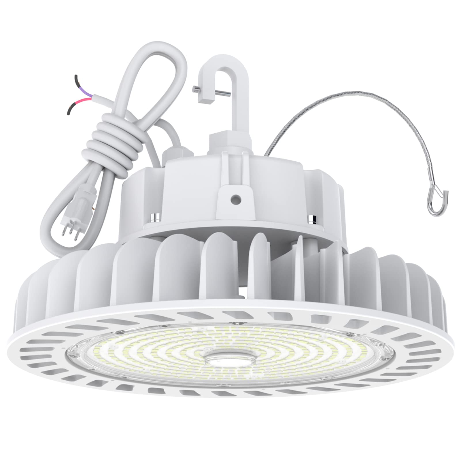 HYPERLITE High Bay Led Lights 150W 21,000LM(140lm/w) 5000K CRI>80 1-10V Dimmable UL Listed Hanging Hook Safe 5' Cable with 110V Plug UFO High Bay Light for Shopping Mall Warehouse
