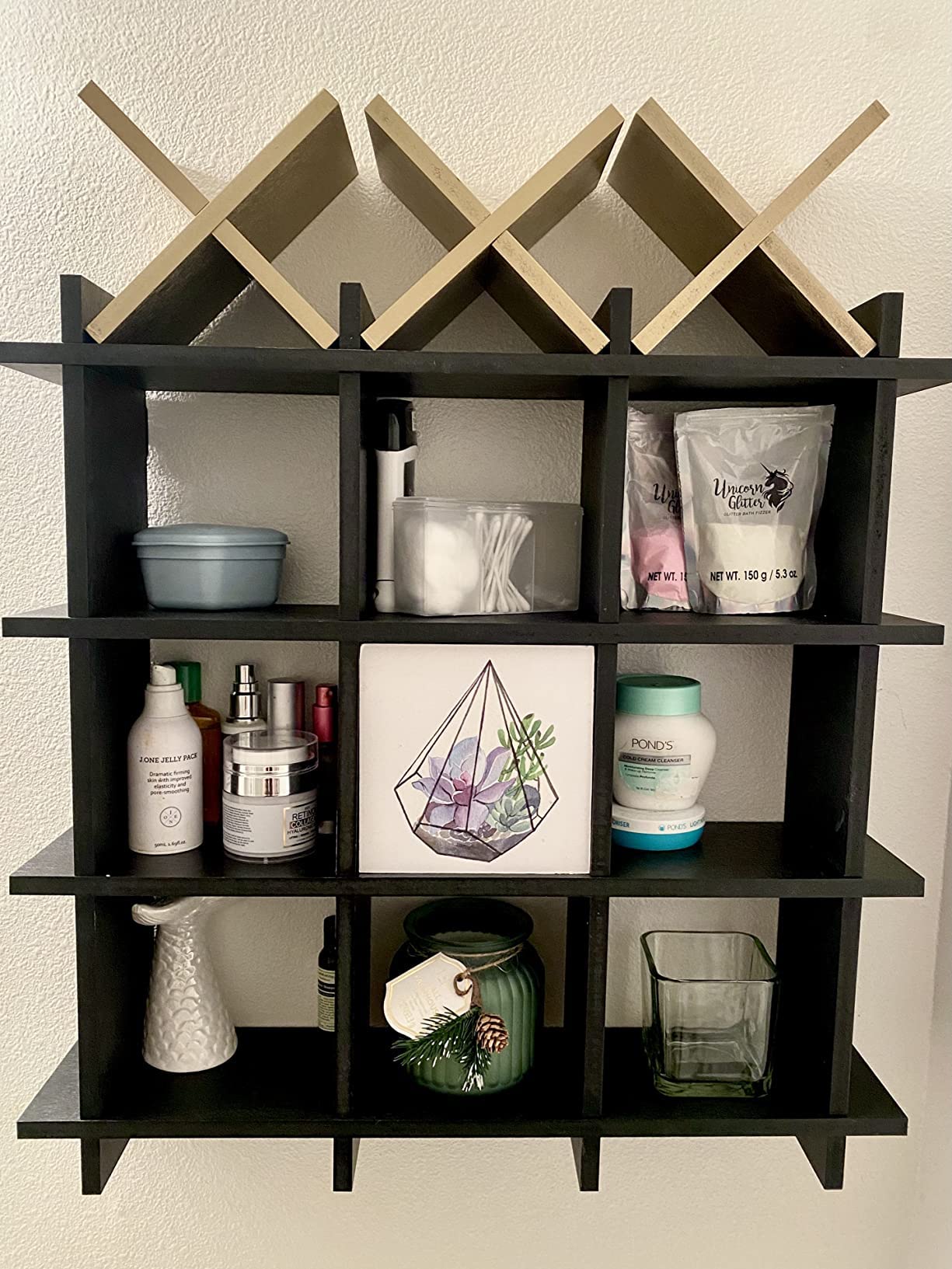 Large Black Tic Tac Toe Toilet Paper Holder Stand | Design Freestanding Bathroom Tissue Roll Storage Organizer | Wooden Bathroom Organizer | Over The Toilet Bathroom Storage Cabinet Wall Mounted