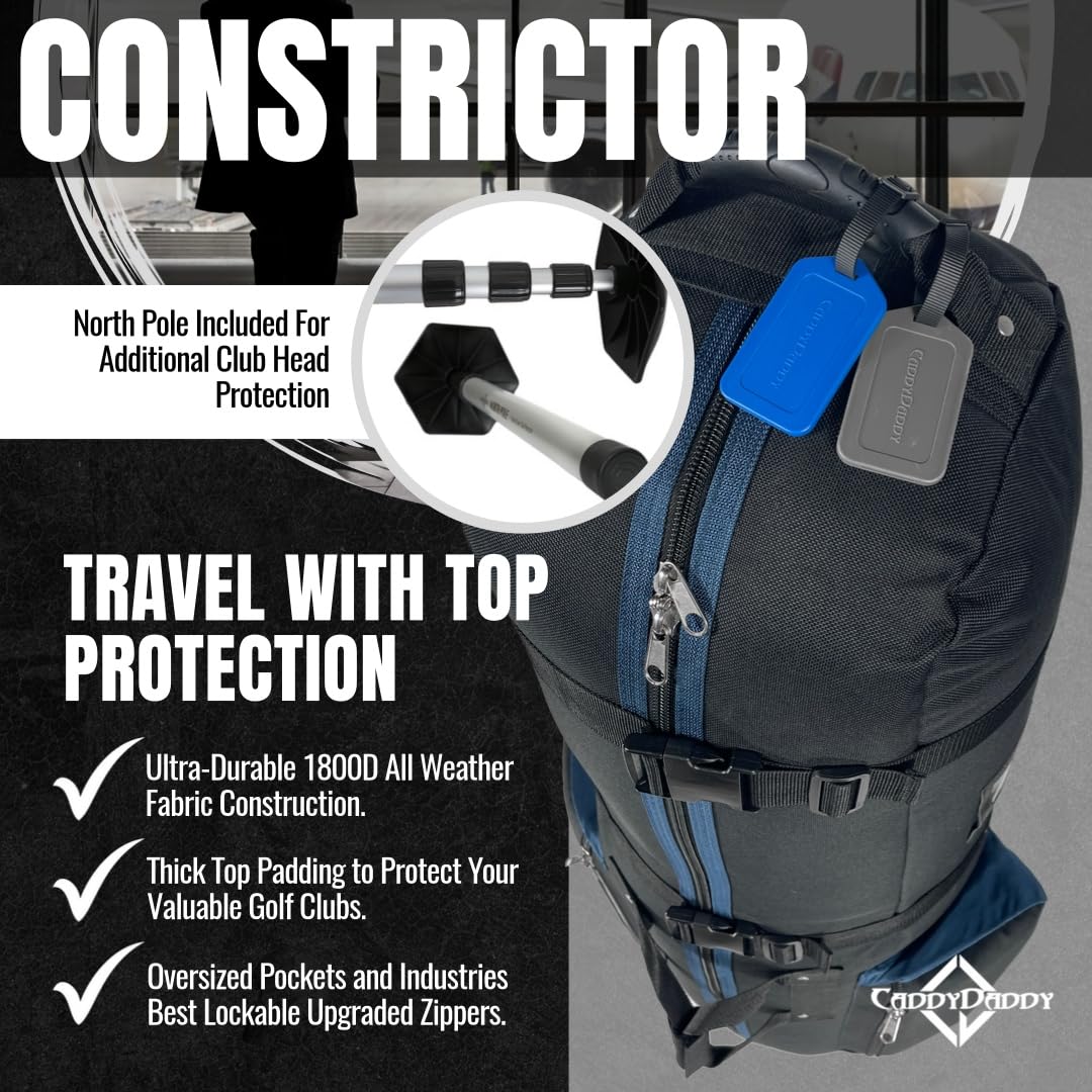 CaddyDaddy Golf CDYCON2NP Constrictor with North Pole Club Protector Golf Bag Travel Cover, Black/Navy