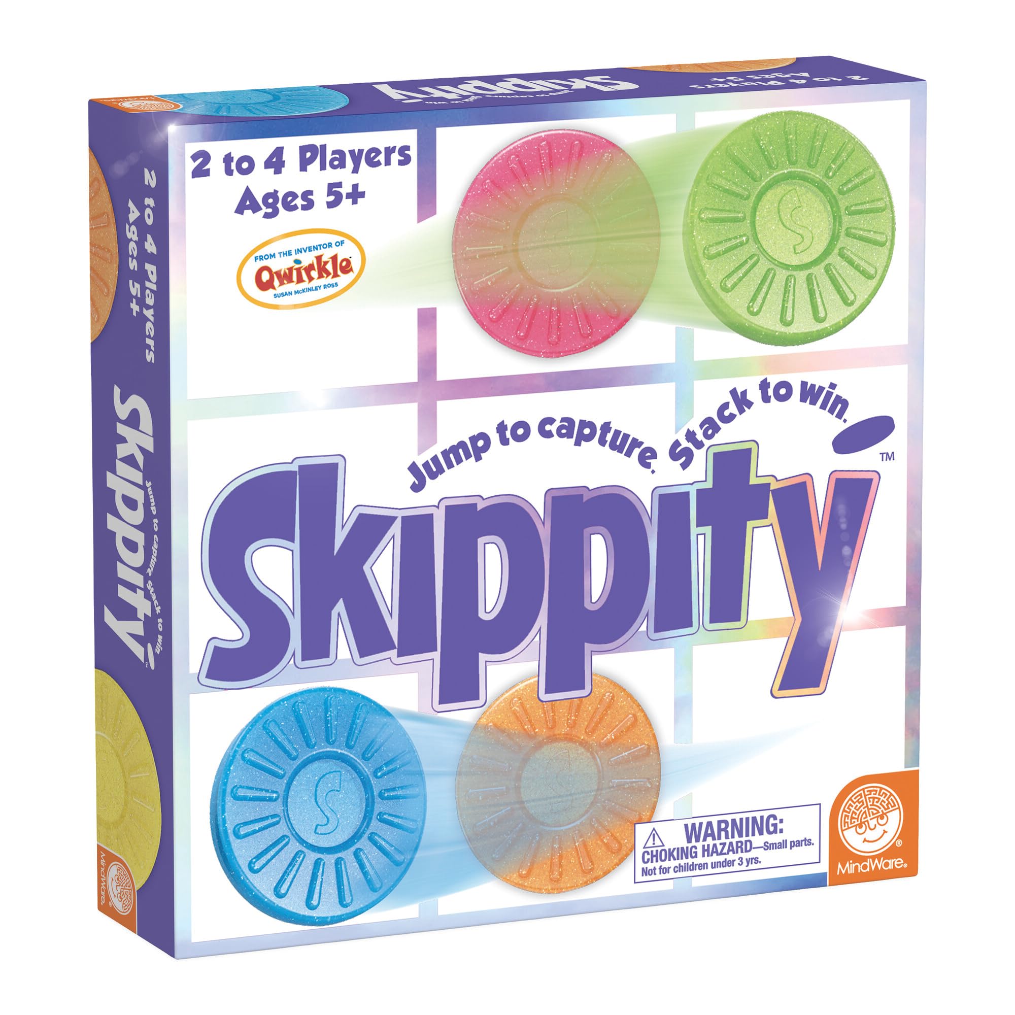 MindWare Skippity ā Jump-and-Capture Board Game for 2 to 4 Players ā Twist on Checkers ā 100pc ā Fun for Kids & Adults, Ages 5+