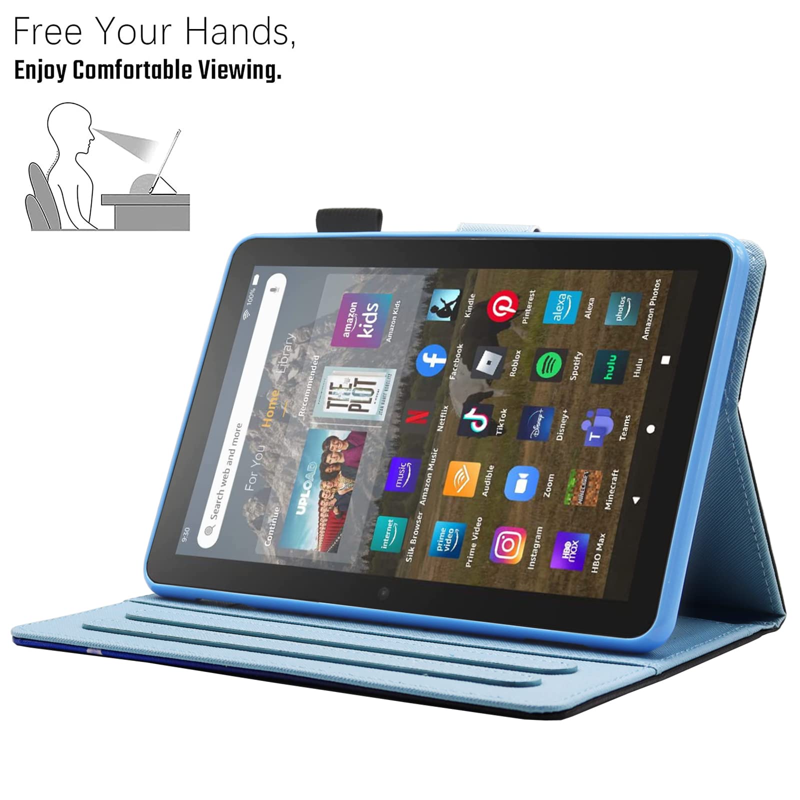 Viclowlpfe Amazon Kindle Fire HD 10 and Fire HD 10 Plus Tablet Case (Compatible with 11th Generation 2021 Release), Slim Fit Leather Stand Smart Cover with Auto Sleep/Wake, 01 Butterfly Flower