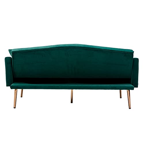 ORRD Velvet Sofa, Accent Couch Loveseat Sleeper Bed Tufted Sofa with Rose Gold Metal Feet with 2 Pillows for Living Room, Bedroom, Small Space (Green)
