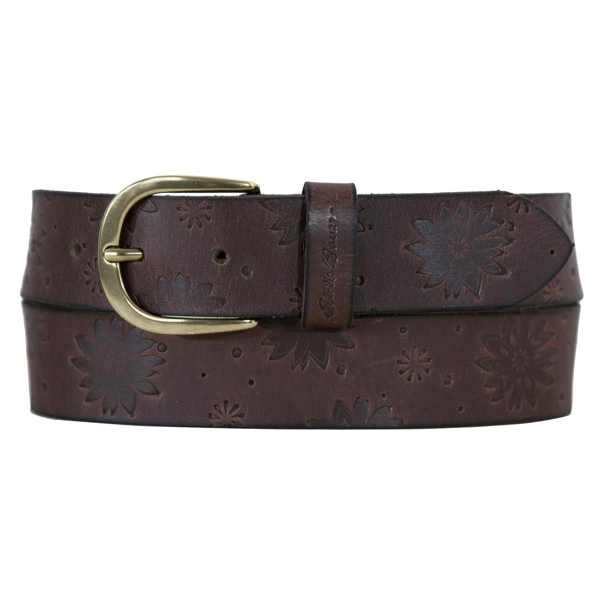 Eddie Bauer Women's Casual Leather Belts, One Size Fits Most, Floral Tooled-Brown, Medium