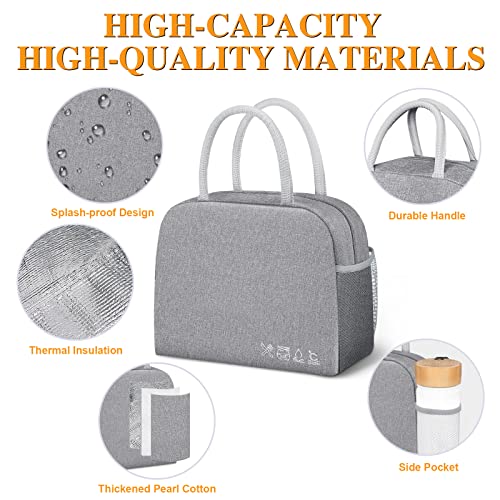 KUBYA Bento Lunch Box Set,Stackable Lunch Container Leak-Proof 3-In-1 Compartment With Ice Packs, Reusable Lunch Bag, Food Bags, Sauce Cups, Lunch Box Microwave Freezer Safe(GREY)