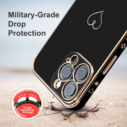 Oqiseven Designed for iPhone 13 Pro Max Case for Women, Luxury Soft TPU Shockproof Protective Phone Case [Military Drop Protection] Cute Cover Slim Thin 6.7 inch, Black