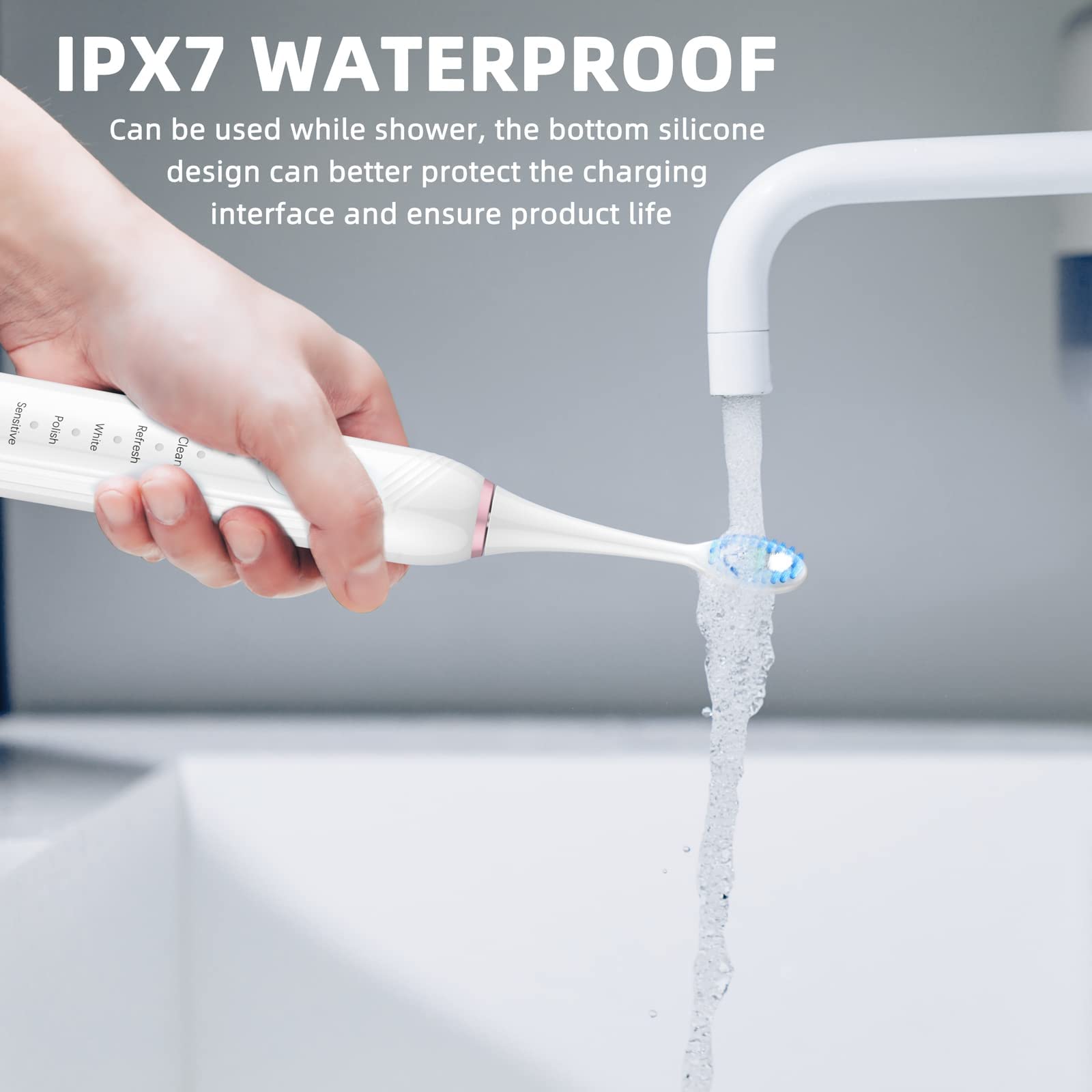 POTICO Sonic Electric Toothbrush for Adult with 8 Duponts Brush Heads, 5Modes, 2 Min Smart Timer, IPX7 Waterproof, Rechargeable Toothbrushes, Charge Lasts for 90 Days use