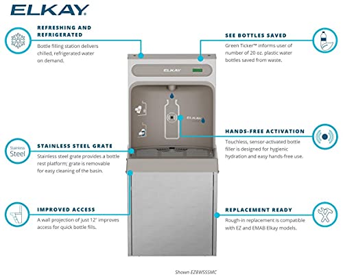 Elkay EZH2O Refrigerated Surface Mount Bottle Filling Station, Non-Filtered, 8GPH, Stainless Steel