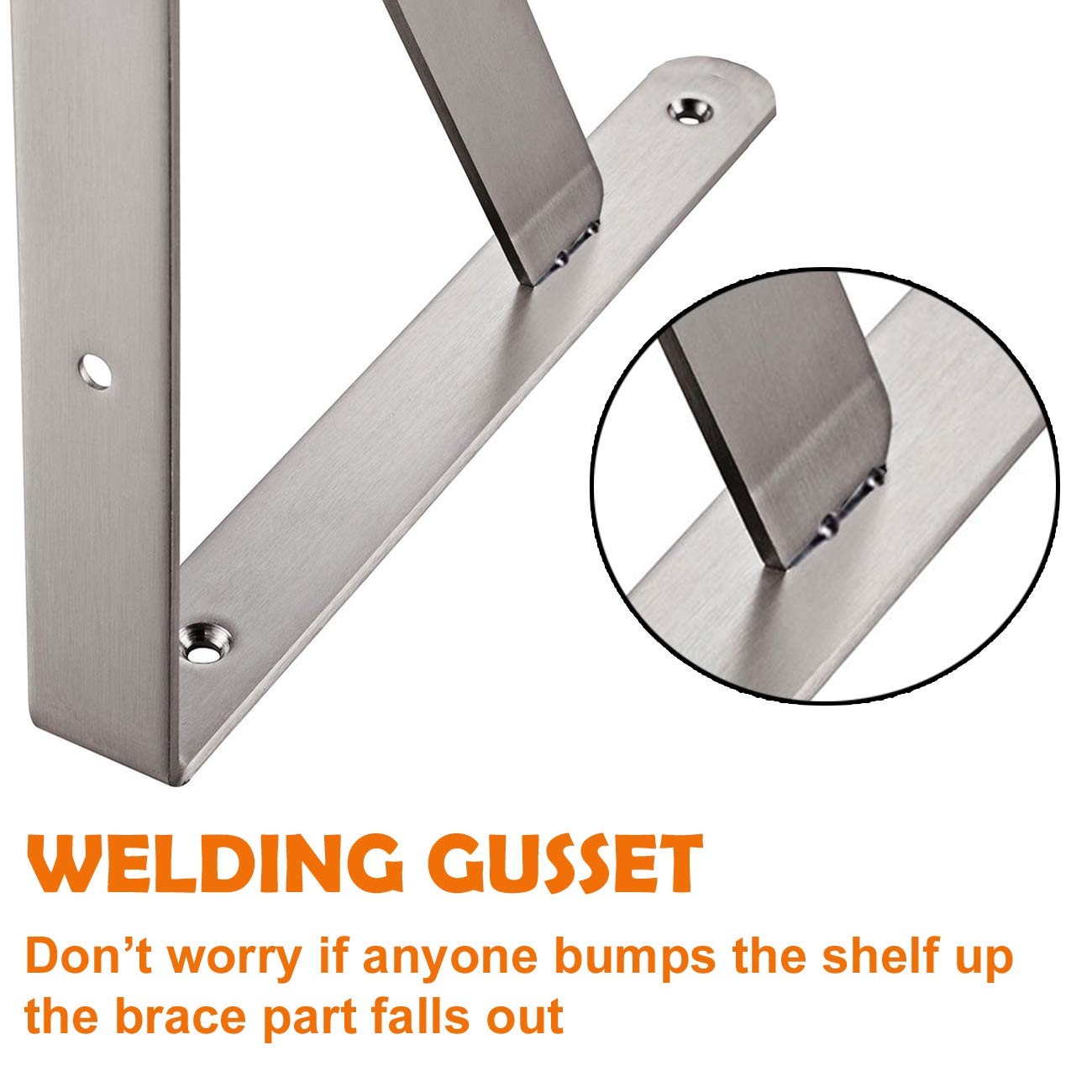CLT Shelf Bracket 16β x 12" Max Load: 550 lb Heavy Duty Stainless Steel Solid Shelf Support Corner Brace Joint Right Angle Bracket, Space Saving DIY Bracket Pack of 2