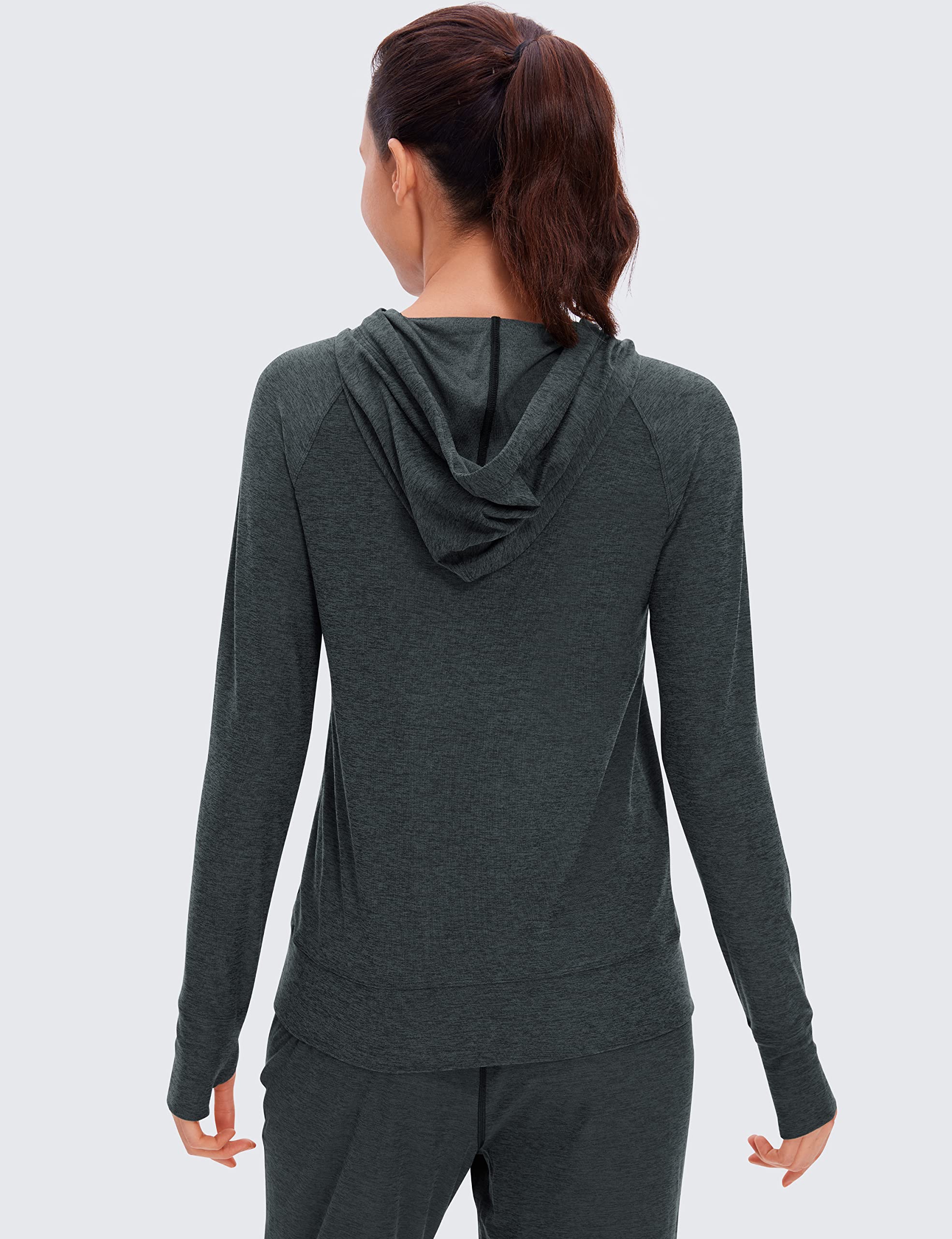 CRZ YOGA Women's Hoodie Long Sleeve Shirts Running Workout Top Pullover Sweatshirts with Pocket Black Heather Medium