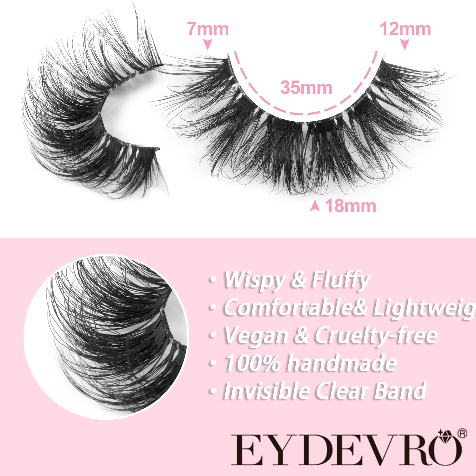 False Eyelashes Wispy Mink Lashes Fluffy Cat Eye Lashes Natural Look 7 Pairs D Curl Clear Band Fake Eyelashes Pack by EYDEVRO
