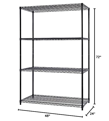 TRINITY Black 48" x 24" x 72" 4-Tier NSF Wire Shelving Rack, 48W x 24D x 72H