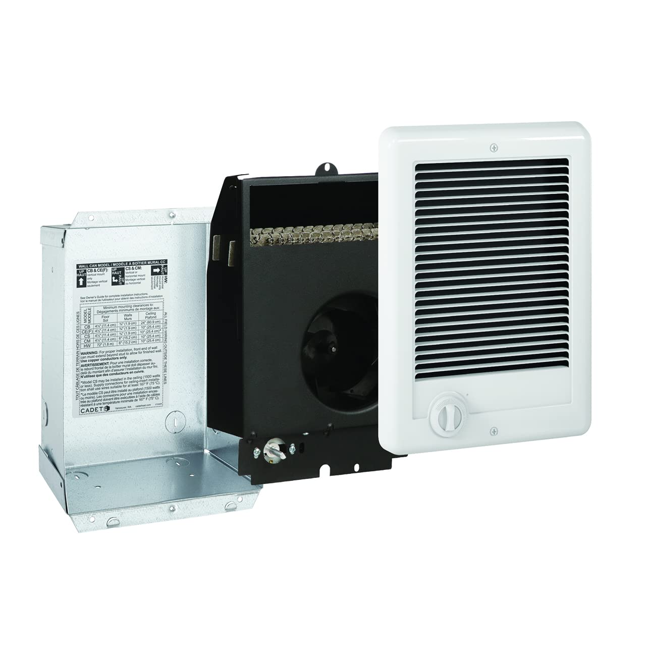 Cadet Com-Pak Electric Wall Heater Complete Unit with Thermostat (Model: CSC152TW, Part: 67506), 5120/3840 BTU, 240/208 Volt, 1500/1125 Watt, White