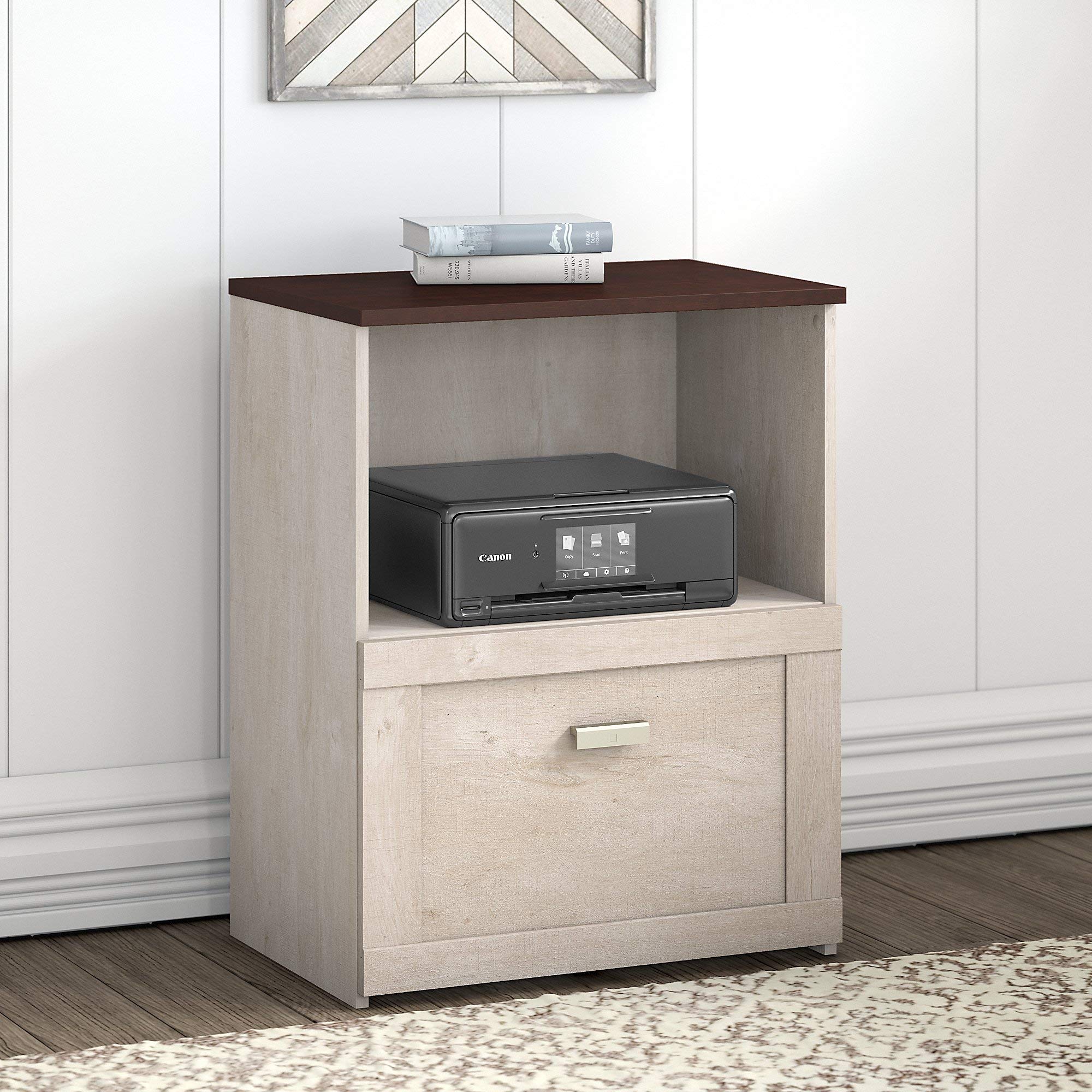 Bush Furniture Townhill Lateral File Cabinet in Washed Gray and Madison Cherry
