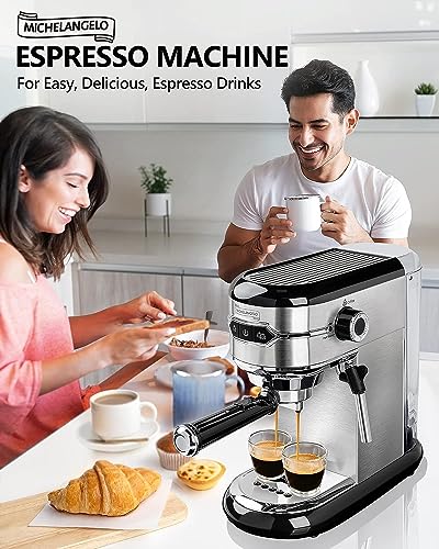 MICHELANGELO 15 Bar Espresso Machine with Milk Frother, Expresso Coffee Machines, Stainless Steel Espresso Maker for Cappuccino and Latte, Small Coffee Maker with Frother - Compact Design for Home