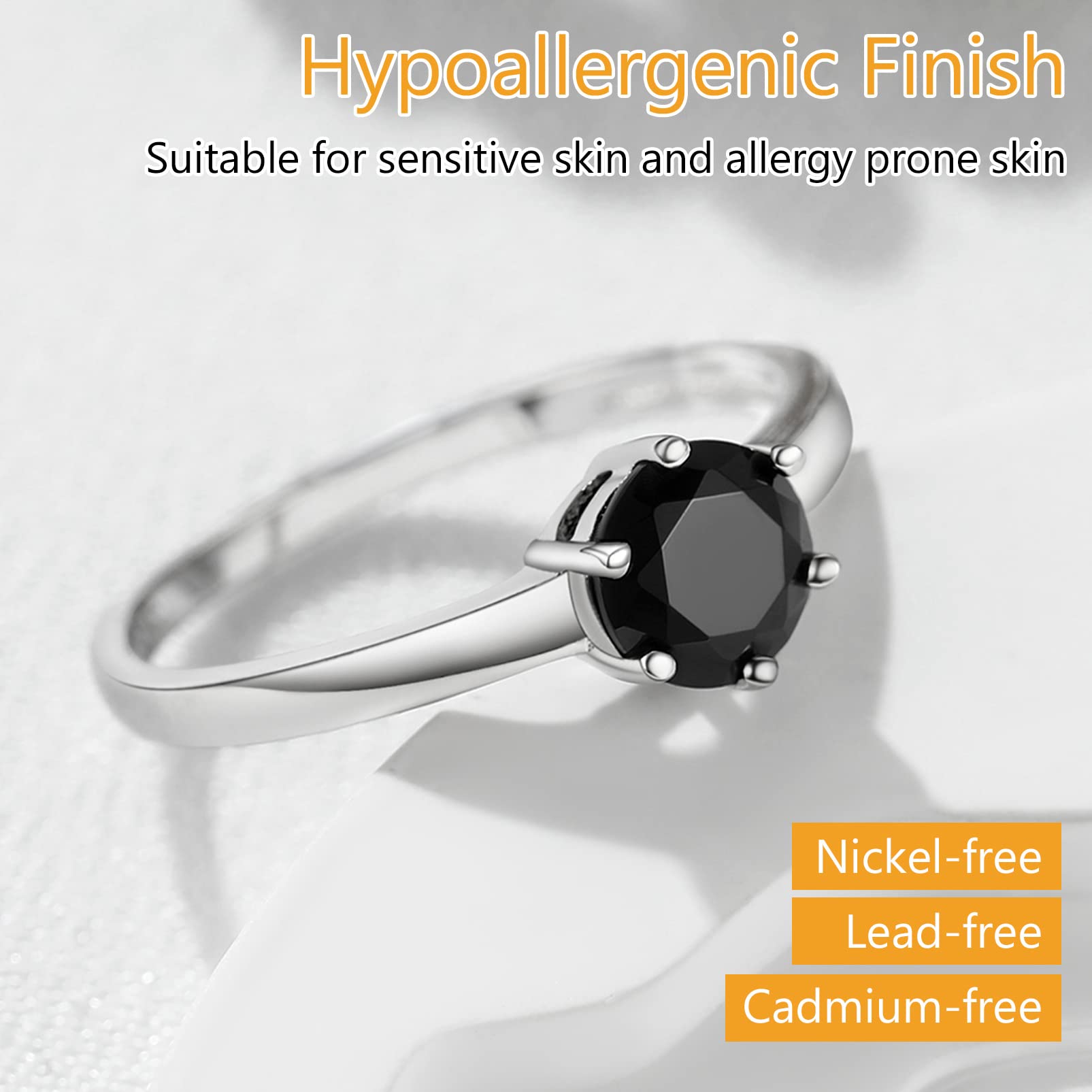 Cubic Zirconia Black Onyx Cz Solitaire Ring Jewelry Size 7 Sterling Silver Wedding Rings For Women