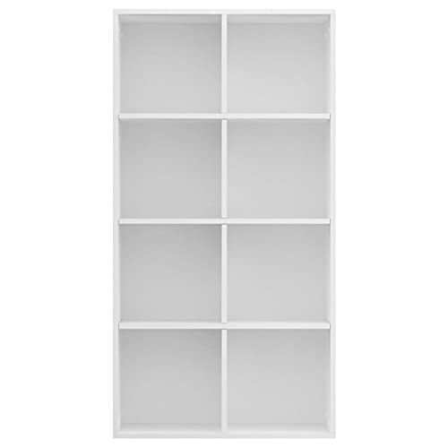 Natulvd Wooden Open Shelf Bookcase - 4 Tier Floorstanding CD/DVD Display Cabinet Rack with 8 Cube Storage, Horizontal and Vertical Adjustable, for Home Office Apartment - White