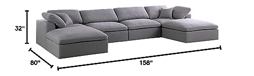Meridian Furniture Serene Collection Modern | Contemporary Deluxe Comfort Modular Sectional, Soft Linen Textured Fabric, Down Cushions, 2 Corner + 2 Armless + 2 Ottoman, Grey
