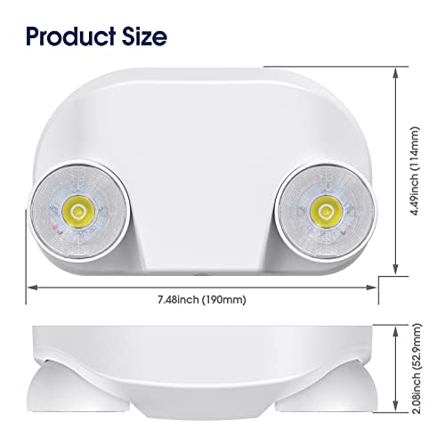 SASELUX Led Emergency Light with Remote Capable, Adjustable LED Lamp Heads Exit Lighting, Backup Battery White Emergency Lights, 120V-277V Dual Voltage, UL Certified (1 Pack)