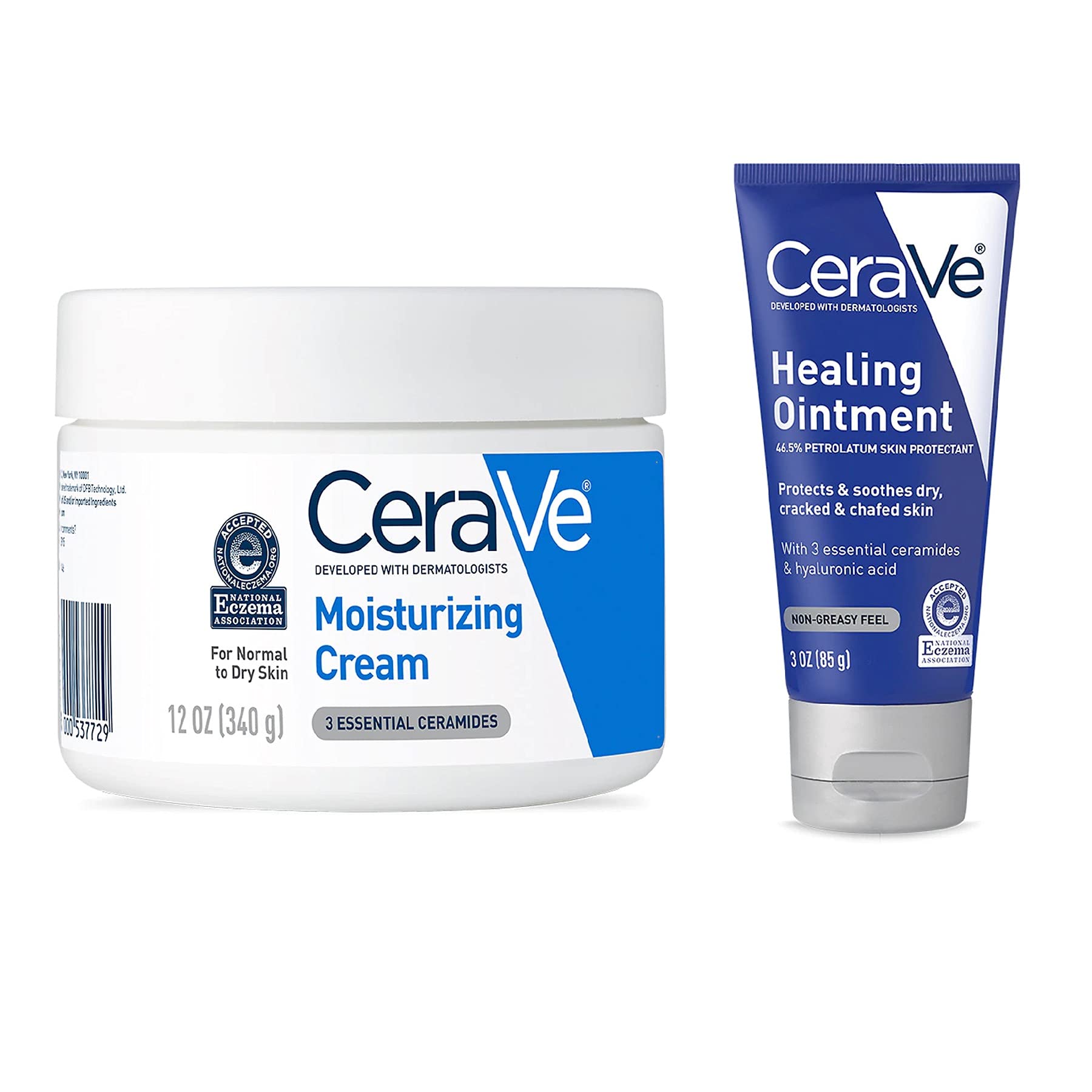 CeraVe Moisturizing Cream and Healing Ointment (1.89 oz) Bundle - Choose a 12 oz Tub or A 19 oz Tub (19 oz Tub with Healing Ointment)