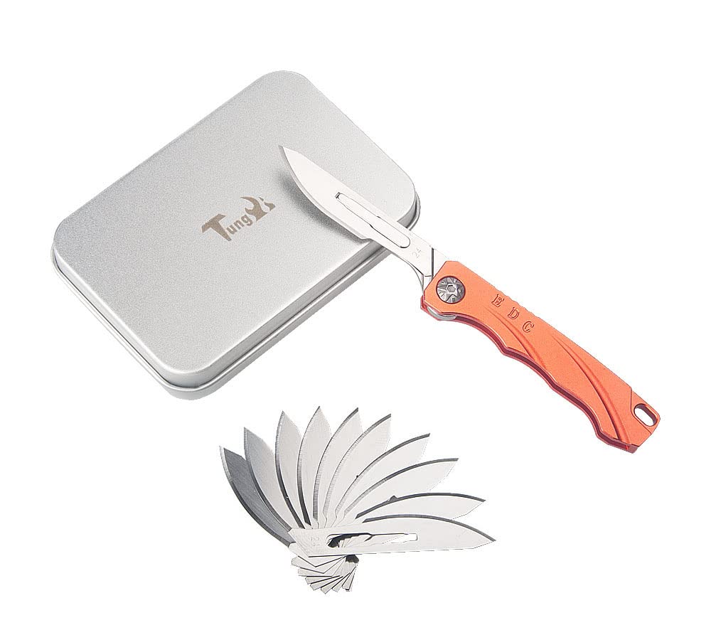 Tungyi Daily Pocket Folding Utility Knife with 10 Replaceable Quick Change Blades, Ultra Compact and Lightweight (Orange)