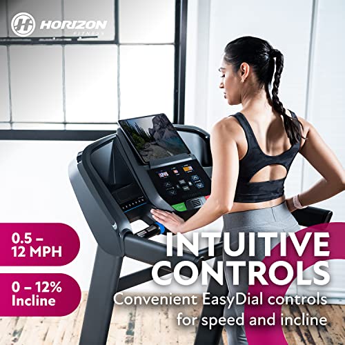 Horizon Fitness T202 Foldable Treadmill Running Machine with Incline, Fitness & Cardio, Lightweight Folding Treadmill with Bluetooth Speakers, EasyDial Controls, Tablet Holder, 325lb Capacity