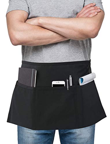 Utopia Wear 3 Pocket Waist Apron [Pack of 4], Server Waitress short apron for Women Men, Kitchen, Restaurant and Crafting (Black)