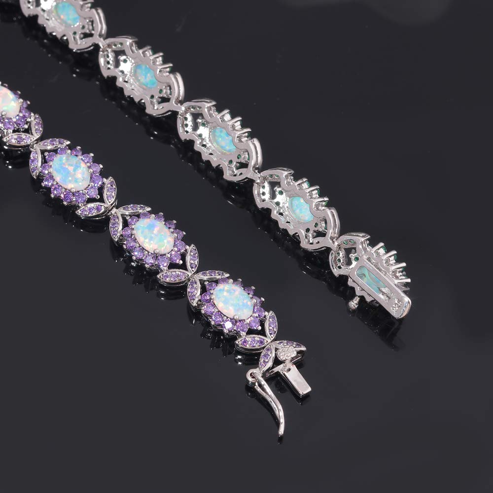 CiNily Opal Tennis Bracelets 18K White Gold Plated link Bracelets Opal Jewelry for Women