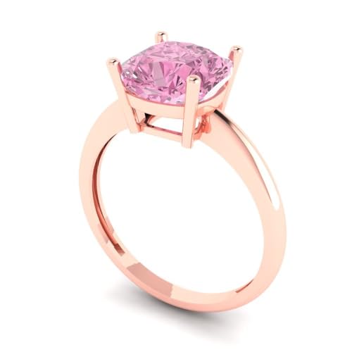 Clara Pucci 2.5 ct Cushion Cut Solitaire Pink Simulated Diamond Wedding Bridal Designer Anniversary Engagement Ring Real 14k Rose Gold