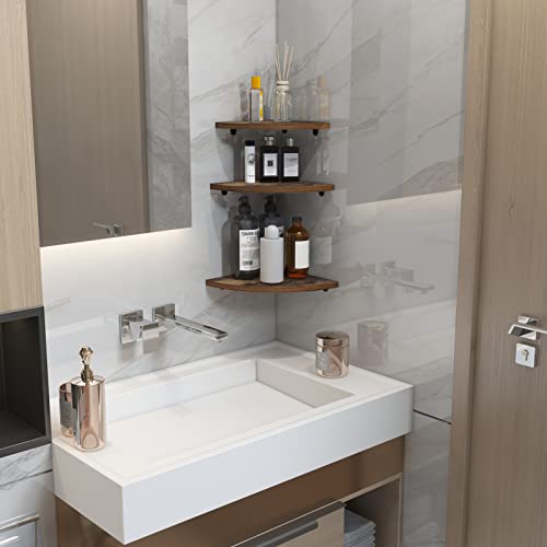 HORLIMER 6 Pack Wall Mount Floating Corner Shelf, Rustic Wood Corner Wall Shelves for Bedroom, Living Room, Bathroom, Kitchen