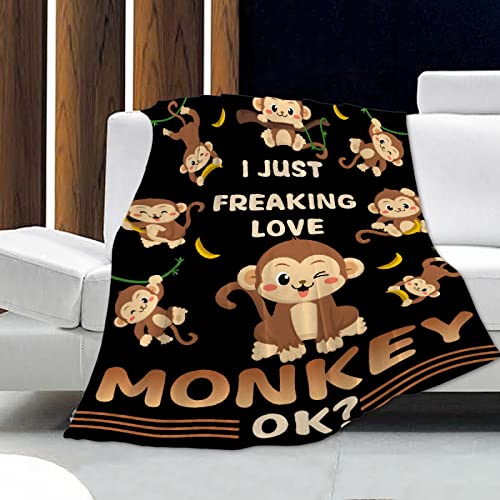 I Just Freaking Love Monkey,ok Blanket-Funny Soft Lightweight Food Flannel Blankets for Sofa Bed Camping Polyester Throw Blanket Gift for Girl Boy(30''x40''for Baby/Pets)