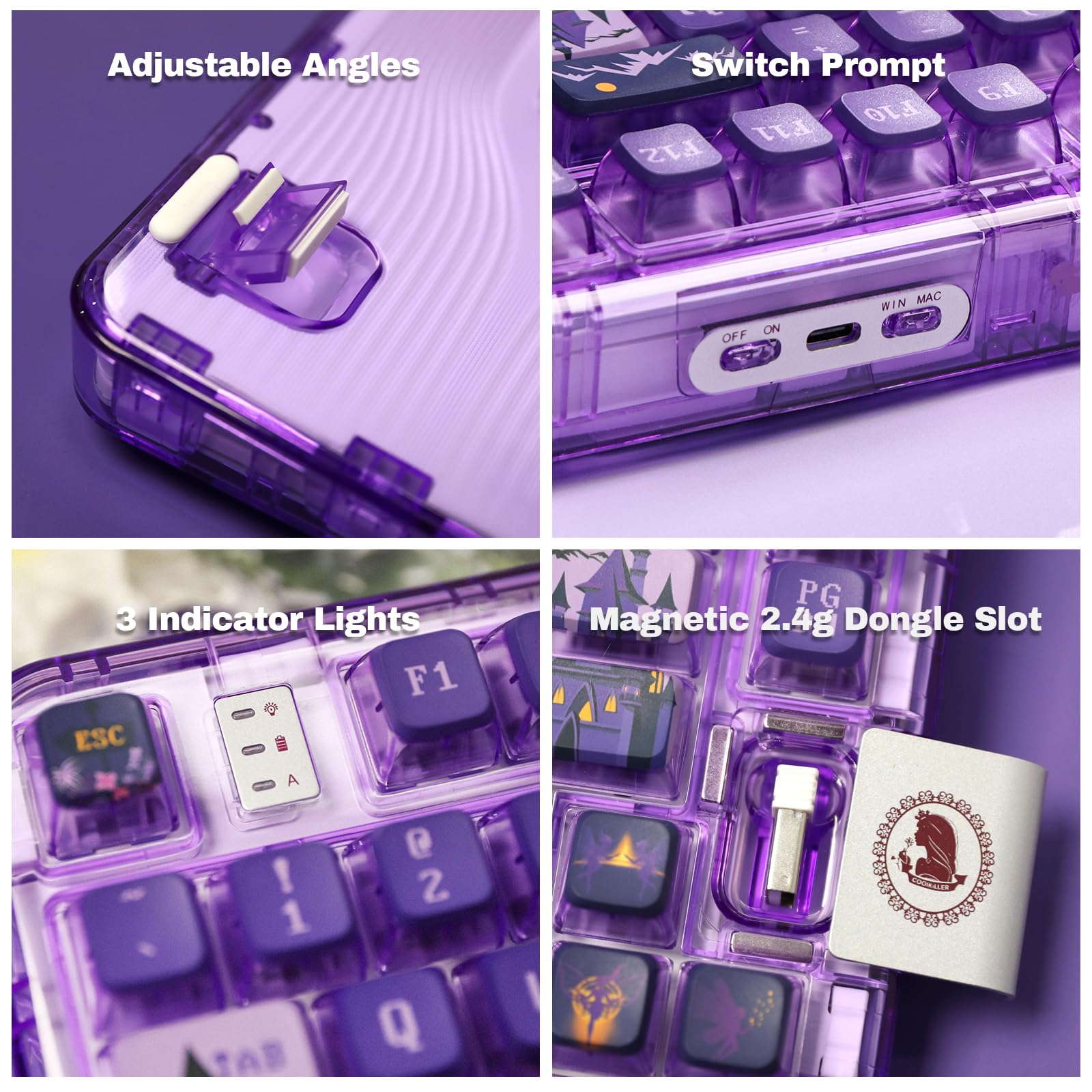 EPOMAKER CK75 75% Transparent Gasket Hot Swap RGB Bluetooth/2.4Ghz Wireless/Type-C Wired Gaming Keyboard with KSA Profile PBT Keycaps, Compatible with Win/Mac/Android(Purple,Clove Switch)…