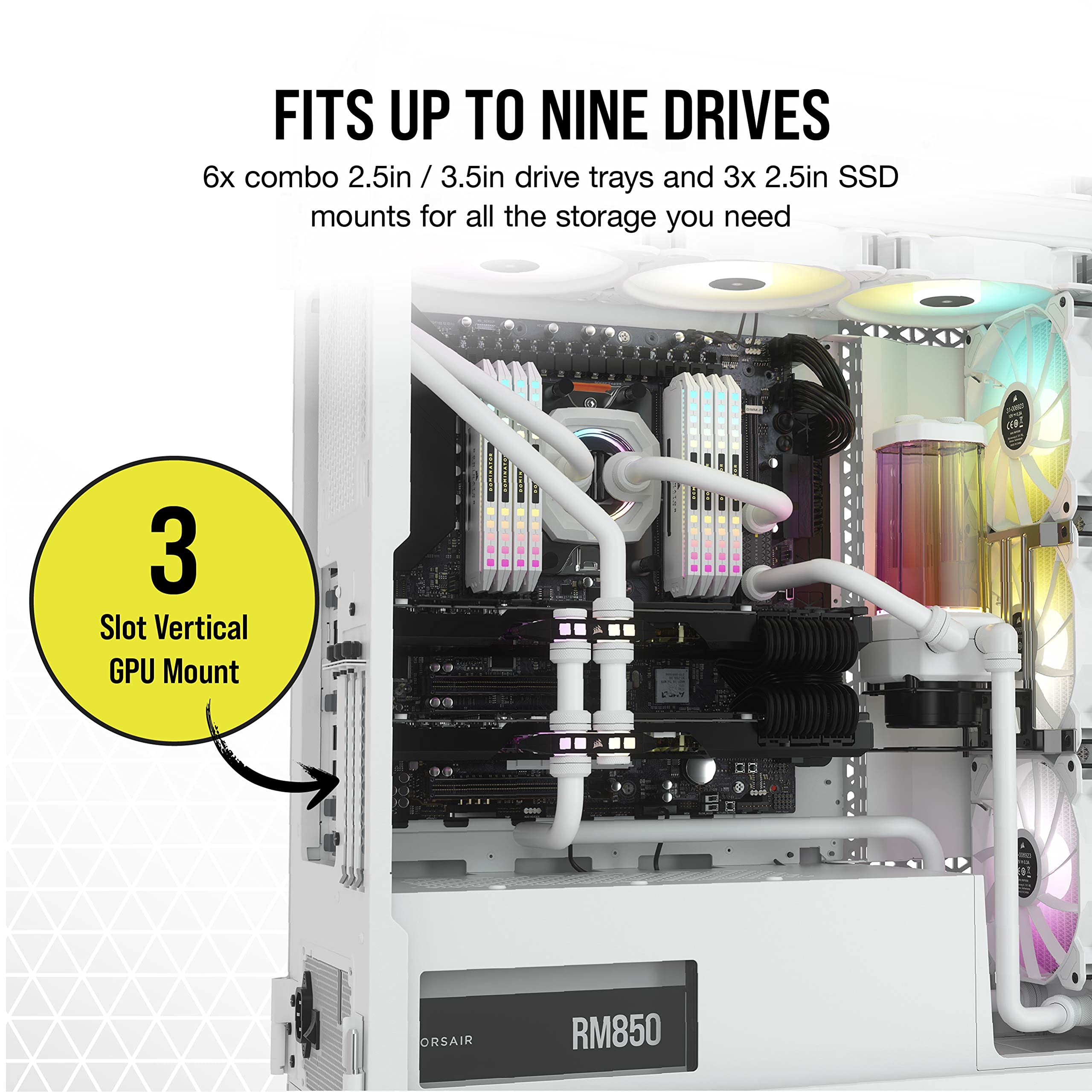 CORSAIR iCUE 7000X RGB Full-Tower ATX PC Case – Three Tempered Glass Panels – Spacious Interior – Easy Cable Management – 4x CORSAIR SP140 RGB ELITE Fans Included – White