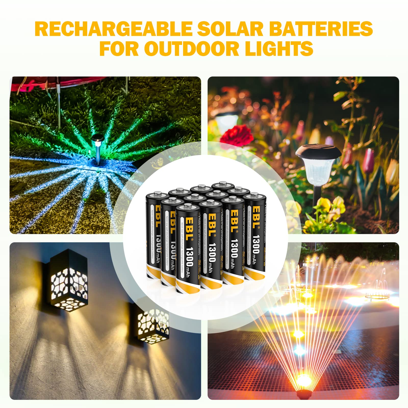 EBL 8Bay Battery Charger with AA Rechargeable Batteries 1.2V 1300mAh NIMH AA Battery and Battery Charger for Solar Lights