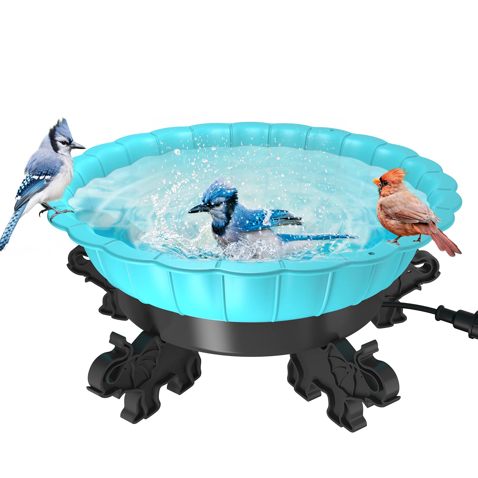 Fnydvis Heated Bird Bath, 85W Thermostatically Controlled Birdbath Heater 3 Ways Easy Mount, All Seasons Available Detachable Bird Waterer Feeder for Outdoor Garden Yard Patio (Blue)