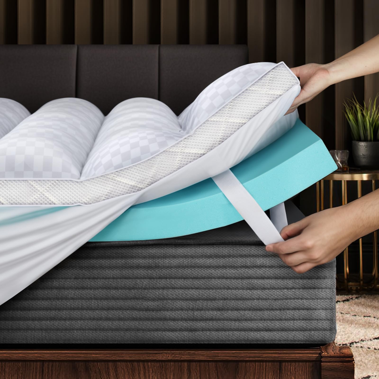 Dual Layer 4 Inch Memory Foam Mattress Topper, 2 Inch Gel Memory Foam and 2 Inch Cooling Pillow Top Mattress Pad Cover for Back Pain (Super Queen)