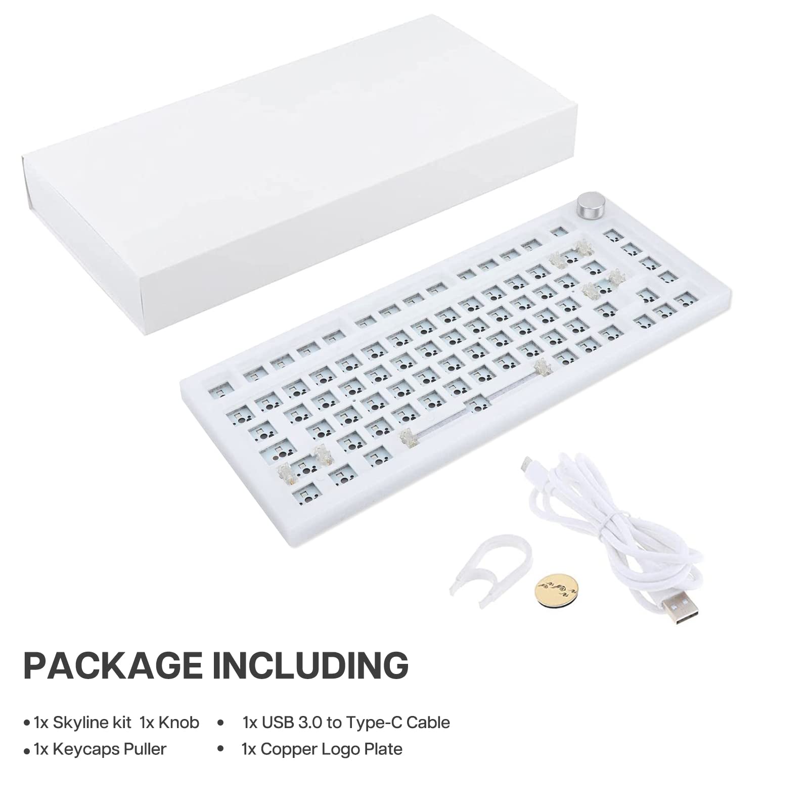 EPOMAKER Next time Skyline Gasket-mounted 75% Hot Swappable Wired Gaming Keyboard DIY Kit with RGB Backlight, Rotary Knob, Compatible with 3Pin 5Pin Gateron/Cherry/Kailh/Otemu Switch (White)