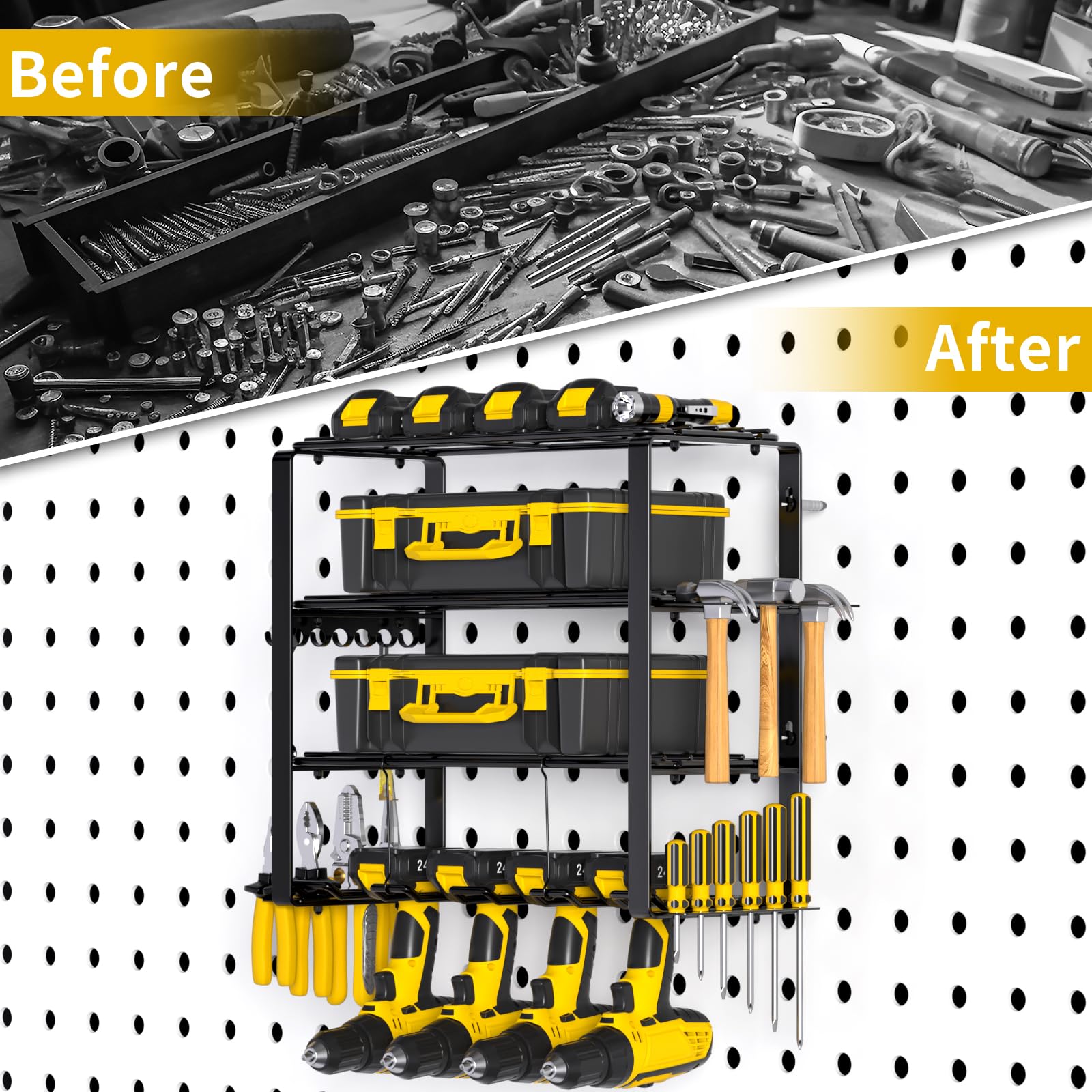 CIOYQOGOG Power Tool Organizer, 4-Layer Storage Rack with 2 Screw Holes, Heavy Duty Iron Construction, Easy Assembly, Holds Over 100 lbs, Ideal for Workshop, Garage, and Storage