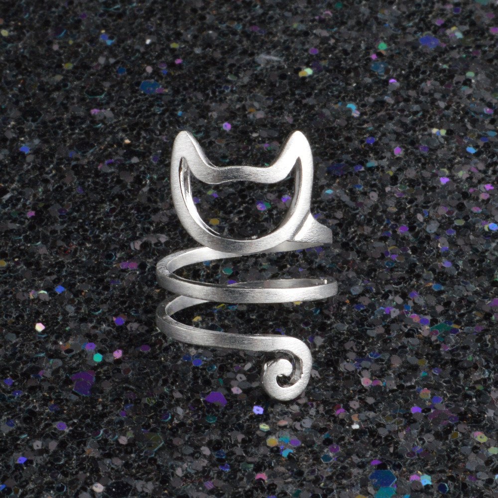 Cute Cat Ring Women Girl Wrap Finger Ring Adjustable Ring Jewelry (Silver, One Size)