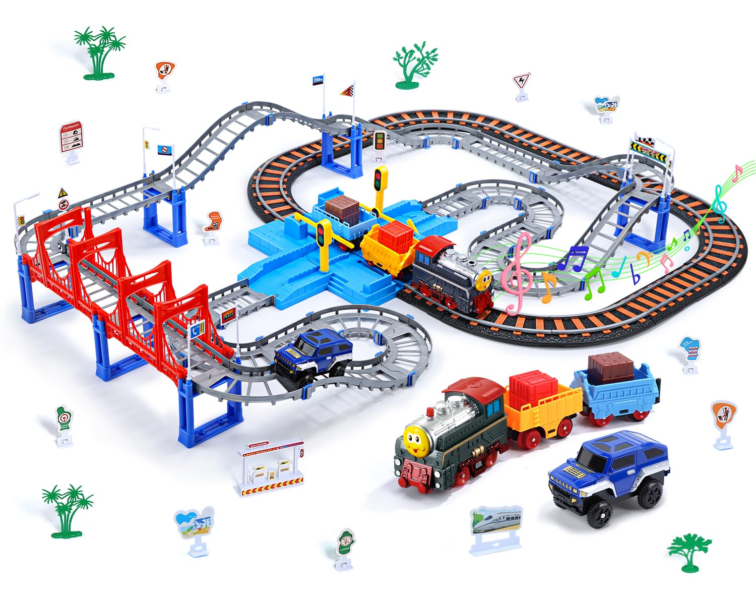CUTE STONE Toy Train Set for Toddler, Train Track Set with Cars, Electric Train with Realistic Sound, Train Track Playset for 3 4 5 Years Old Girls & Boys