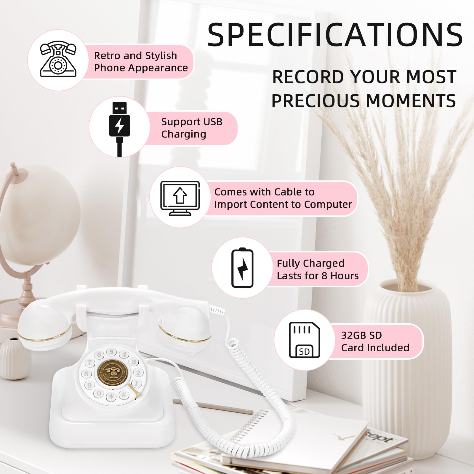 ECGOIOE 32GB Audio Guest Book Wedding Phone Record Customized Audio Messages with GuestBook Preserve Your Special Occasions Ideal for a Variety of Memorable Party Occasions