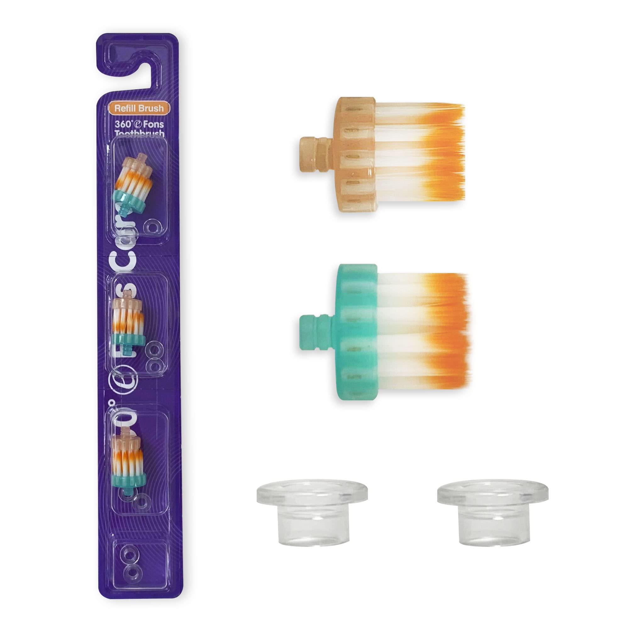 Efons Non-Electric Spin Toothbrush Replacement Head Refill | 2 Size 6 Count | Compatible with Efons Toothbrushes for Human & Pet | Soft Toothbrush for Sensitive Gums | Beige & SkyBlue